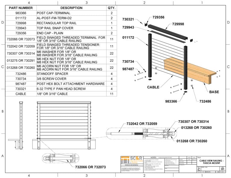 CableViewTM Aluminum | Stainless Cable Railing